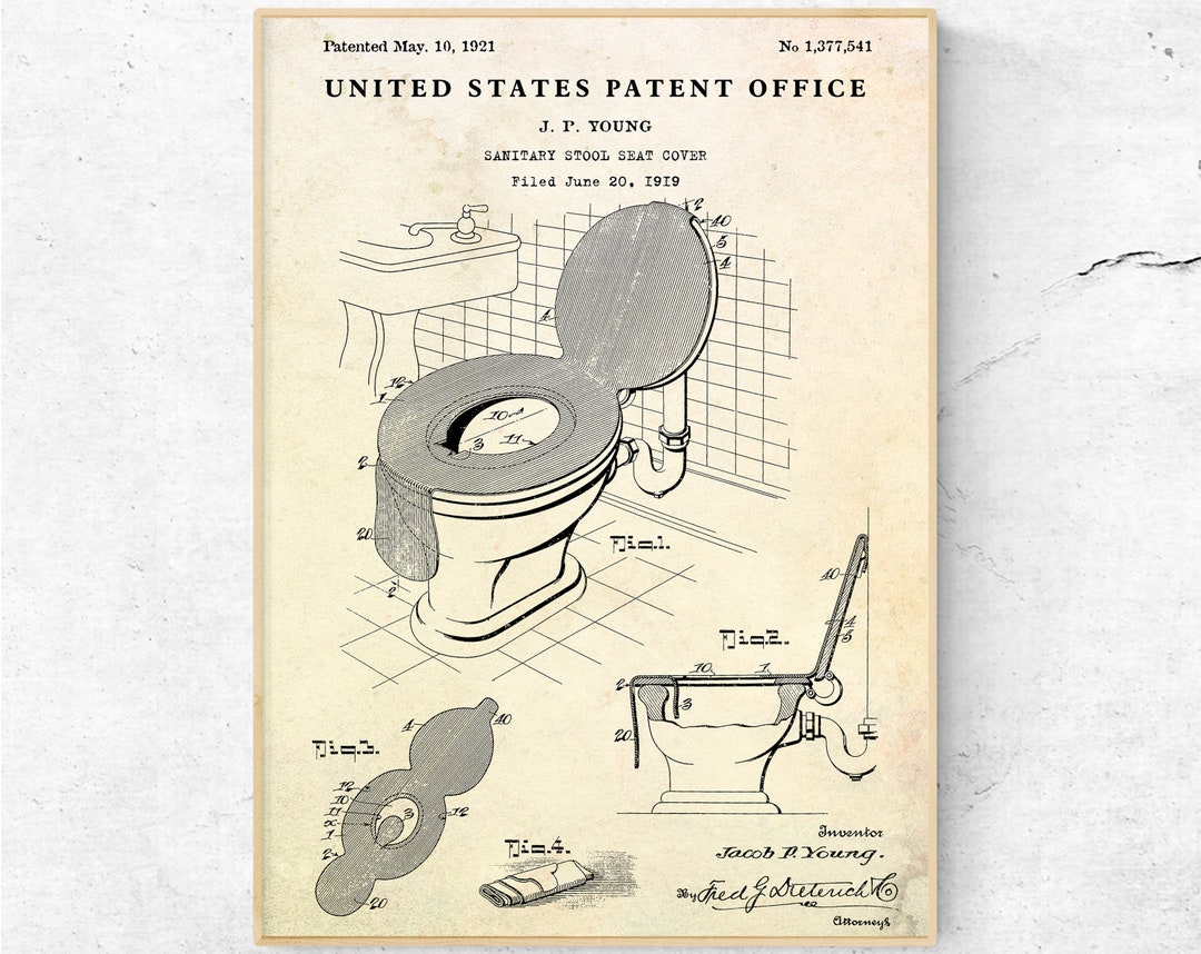 Toilet Decor: WC Cover Seat Patent Print. Blueprint Poster. Water ...
