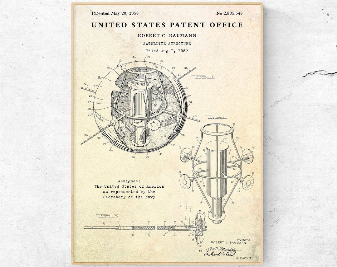 Satellite 1958 Patent Print. Vintage Inventions Blueprint Wall Art ...