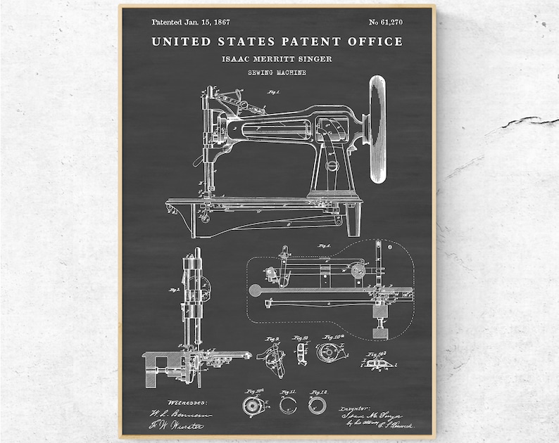 Singer Sewing Machine 1867 Patent Print. Seamstress Gift. Invention ...