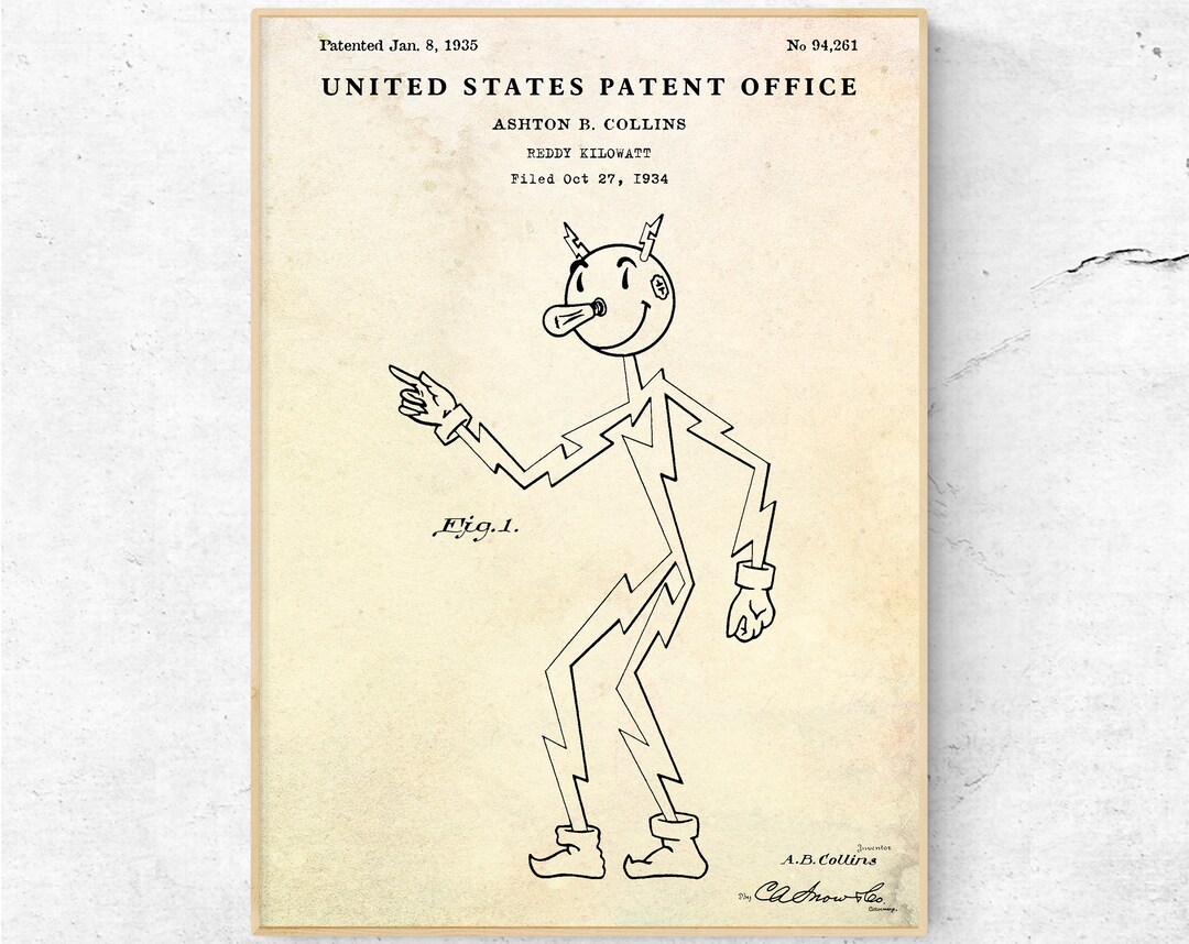 Reddy Kilowatt 1935 Patent Print. Vintage Blueprint Poster, Electrician ...
