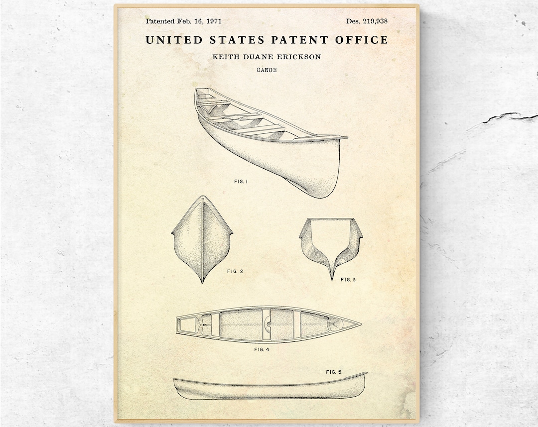 Canoe 1971 Patent Print. Paddle Boat Blueprint Poster. Canoeing Wall ...