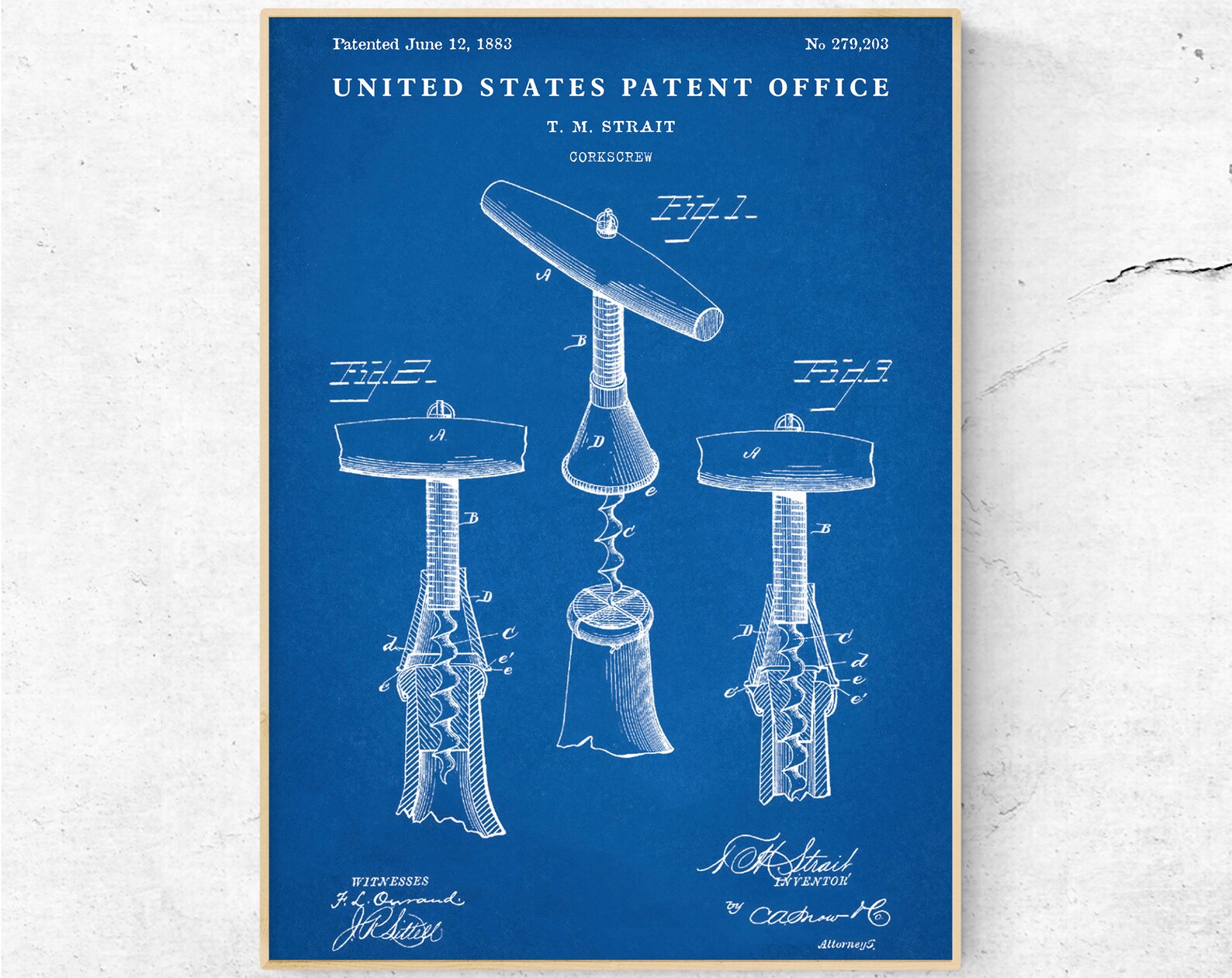 Corkscrew Patent Drawing Print. Vintage Blueprint Poster. - Etsy
