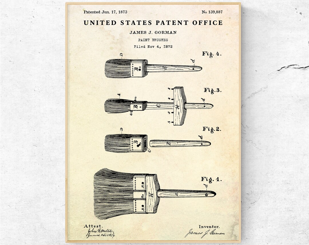 Paint Brush 1873 Patent Print. Inventions Blueprint Poster. Handyman ...