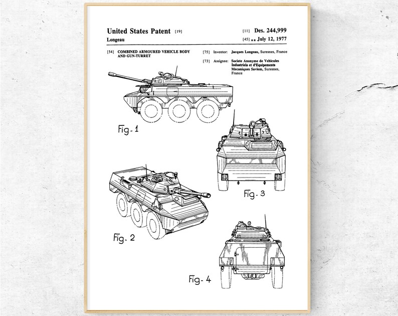 US Military Tank Patent Print, Tank Blueprint Poster, Army Armored Tank ...