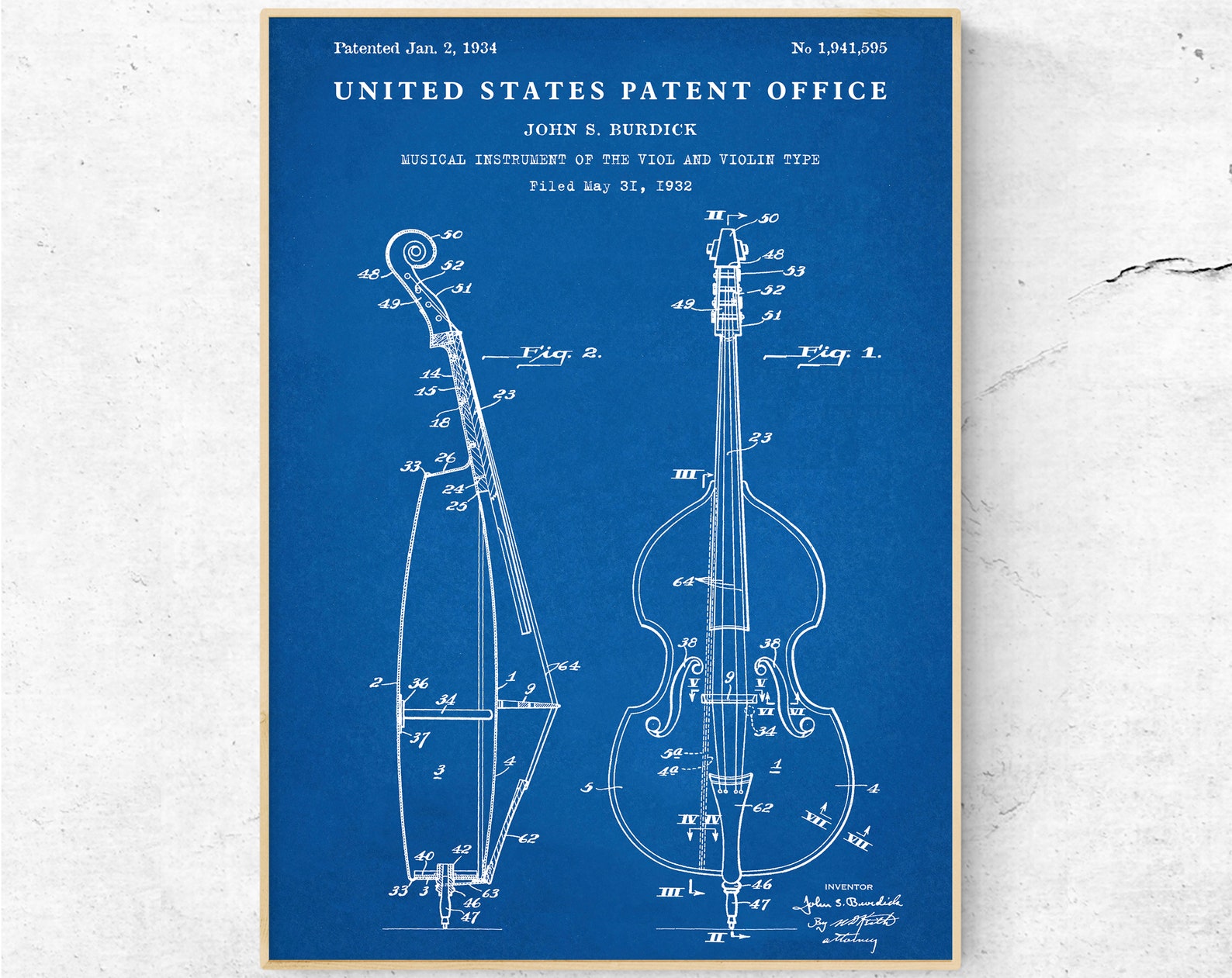Cello 1934 Patent Print. Musical Instrument Invention Contrabass ...