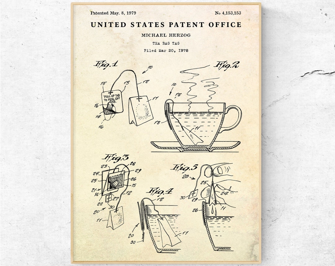 Tea Bag Tag 1979 Patent Print. Tea Lover Gift. Cafe Vintage Decor ...