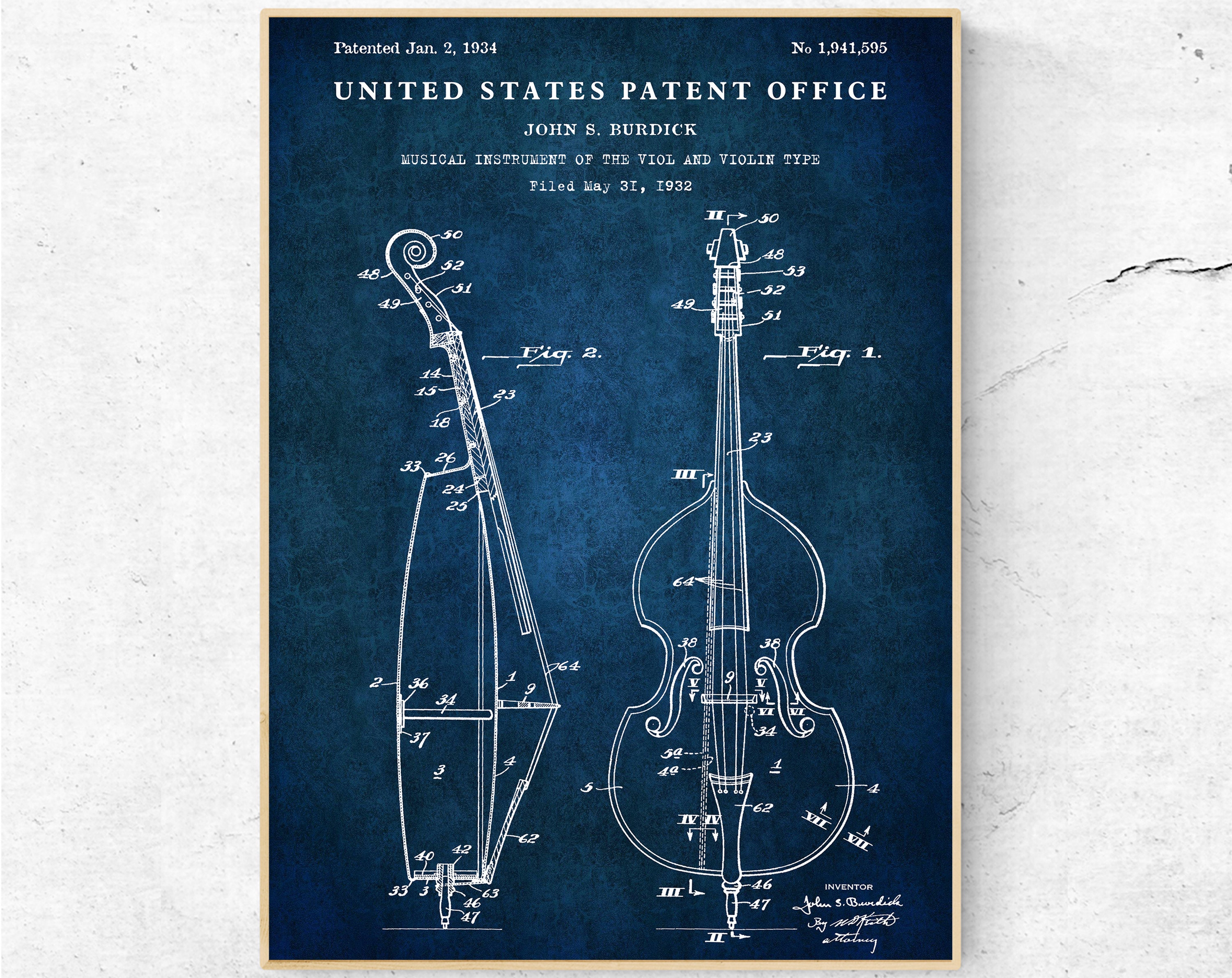 Cello 1934 Patent Print. Musical Instrument Invention Contrabass ...