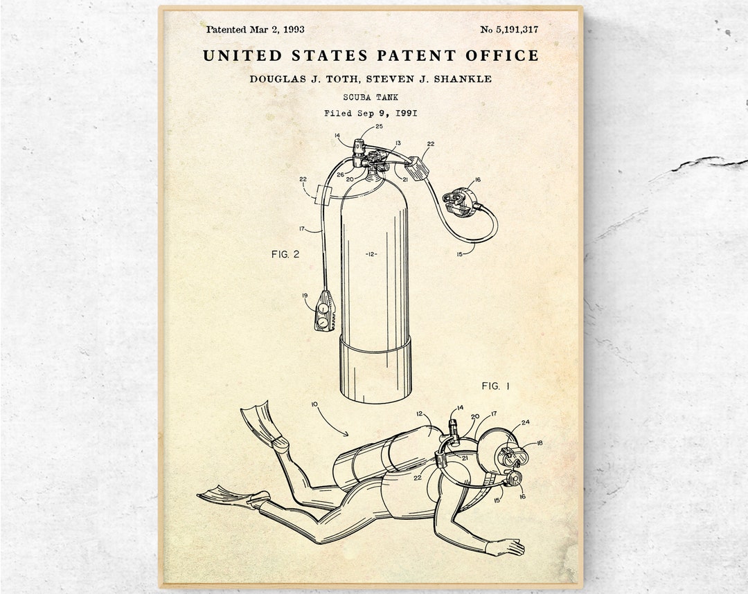 Scuba Tank Patent Art Print. Diving Invention Blueprint Poster. Deep ...