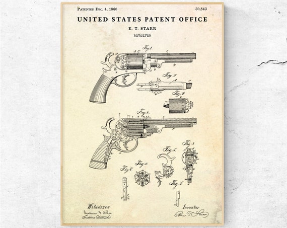 Revolver blueprint Gun Poster Wall Hangings Home & Living etna.com.pe