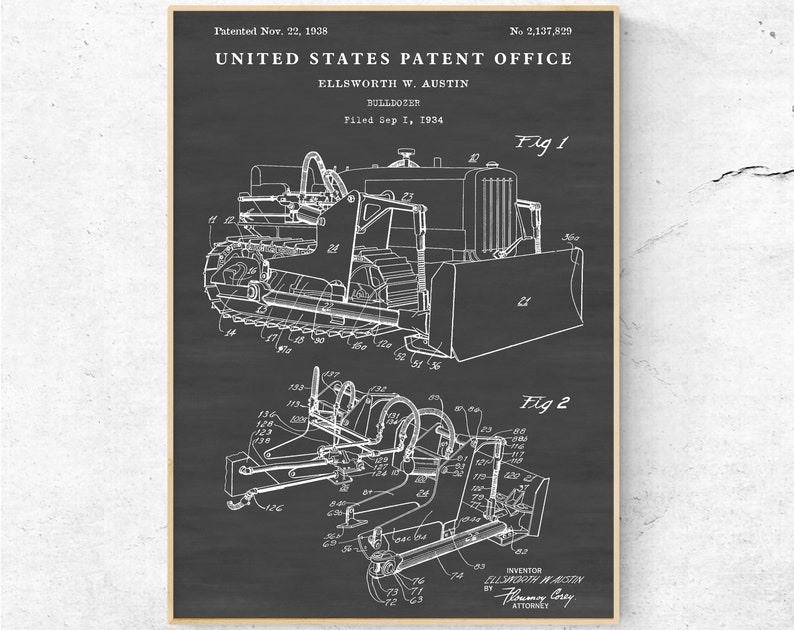Bulldozer 1938 Patent Print. Heavy Equipment Inventions Earth Mover ...