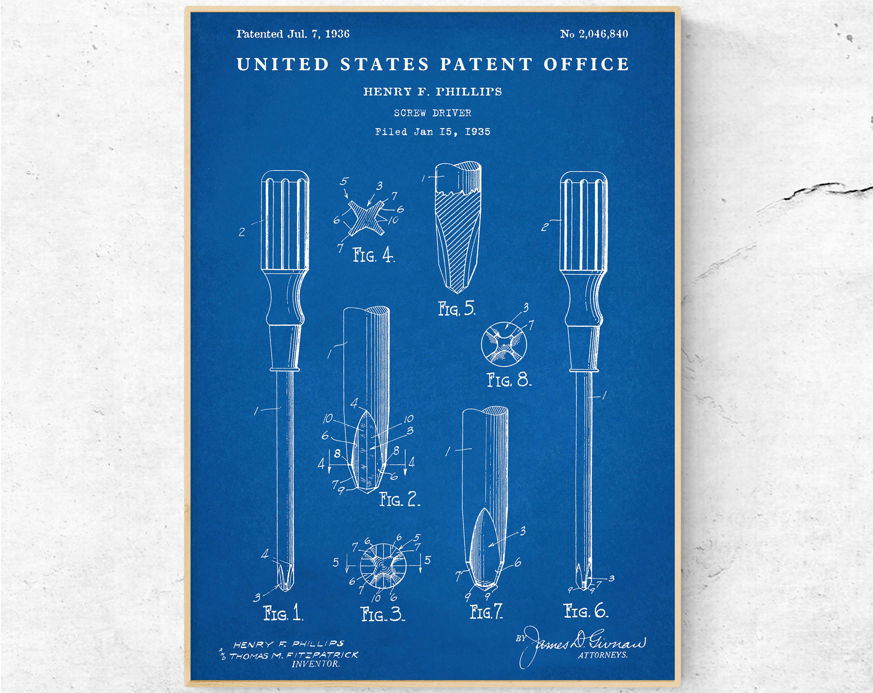 Phillips Screwdriver 1936 Patent Art Print. Carpenter, Woodworker Gift ...