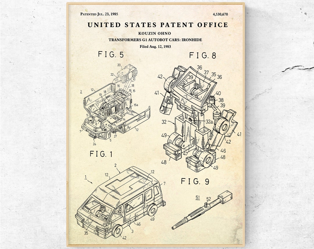 G1 Autobots Patent Prints, Ironhide Blueprint Poster Kids Boys Room ...