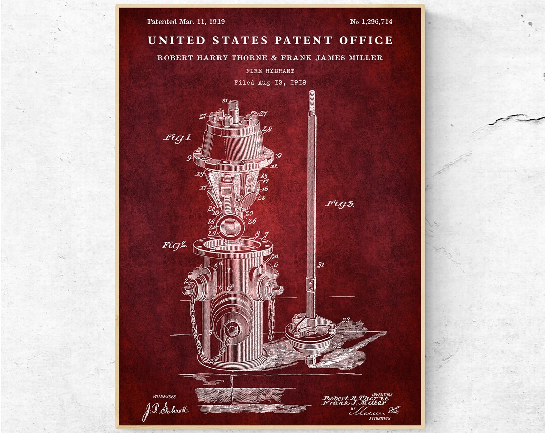 Fire Hydrant 1919 Patent Print, Fire Equipment Inventions Blueprint ...