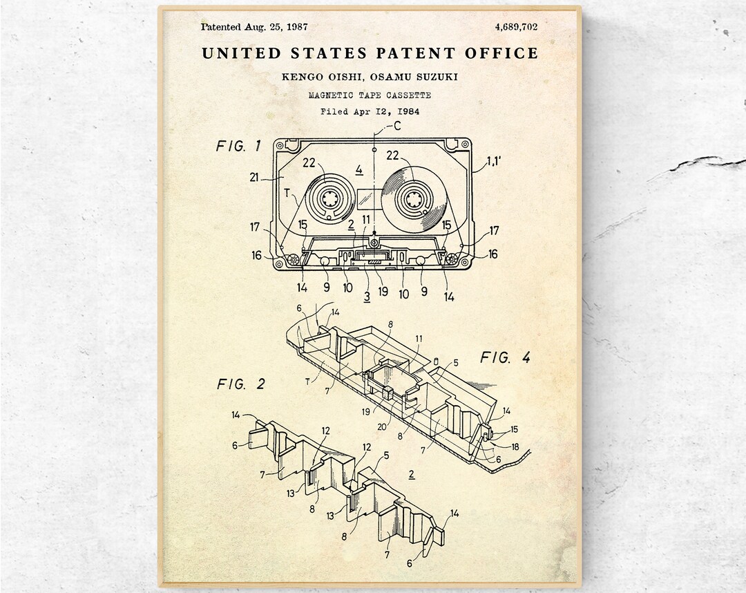 Magnetic Tape Cassette 1987 Patent Print. Audio Analog Record Invention ...