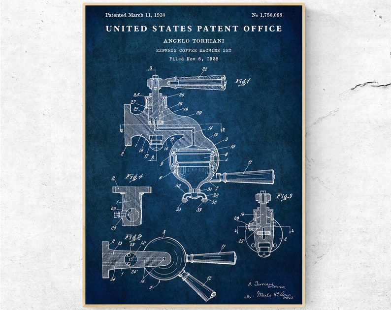 Espresso Coffee Machine 1930 Patent Print. Inventions Blueprint Poster ...