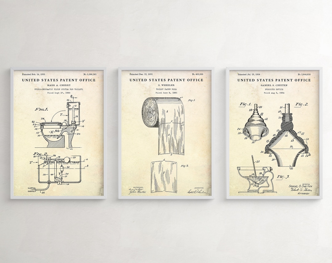 Bathroom Vintage Decor, Toilet Wall Art, Inventions Blueprint Posters ...