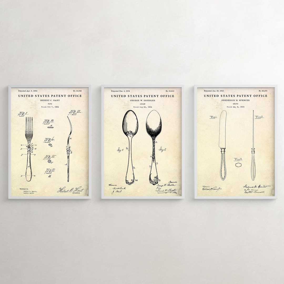 Fork Spoon Knife Patent Posters, Antique Cutlery Wall Art, Vintage ...