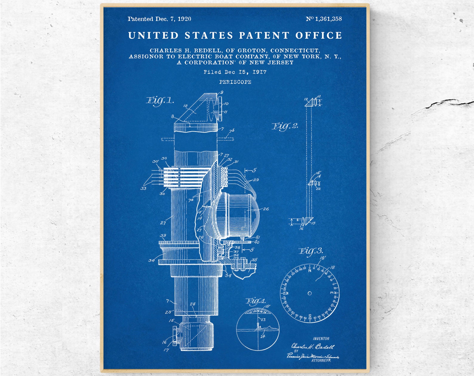 Periscope Patent Print. Vintage Submarine Blueprint Naval Wall Art ...