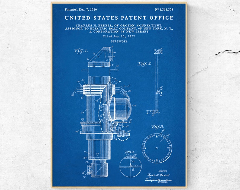 Periscope Patent Print. Vintage Submarine Blueprint Naval Wall | Etsy