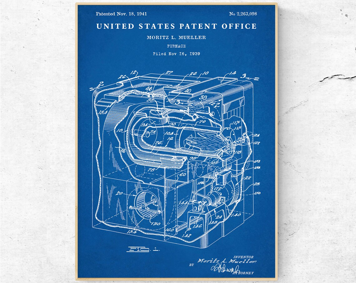 Furnace 1941 Patent Print. Heating Inventions HVAC Wall Art, Blueprint ...