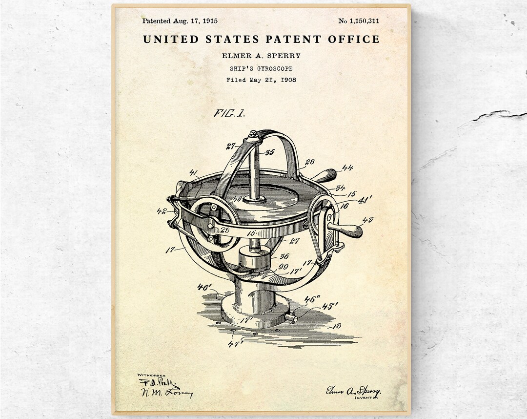 Sperry Gyroscope 1915 Patent Print. Sailing Navigation Inventions ...