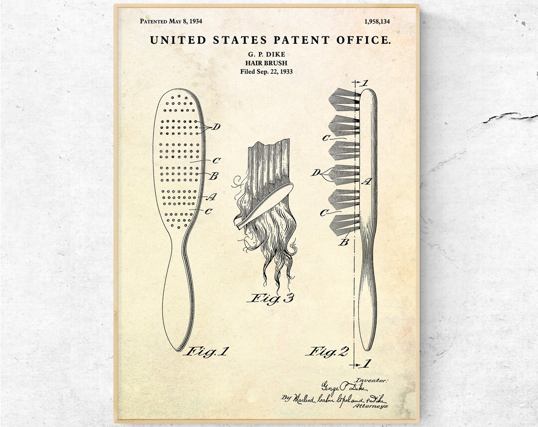 Hair Brush Patent Print. Inventions Blueprint Poster. Barbershop ...