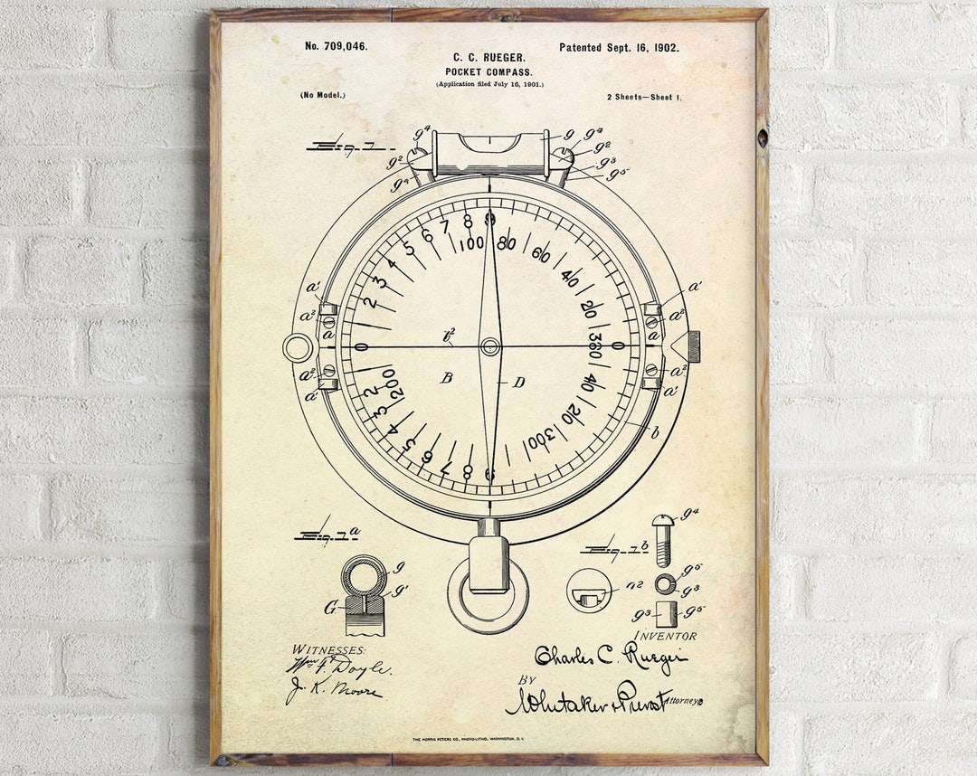 Pocket Compass 1902 Patent Print. Inventions Blueprint Poster ...