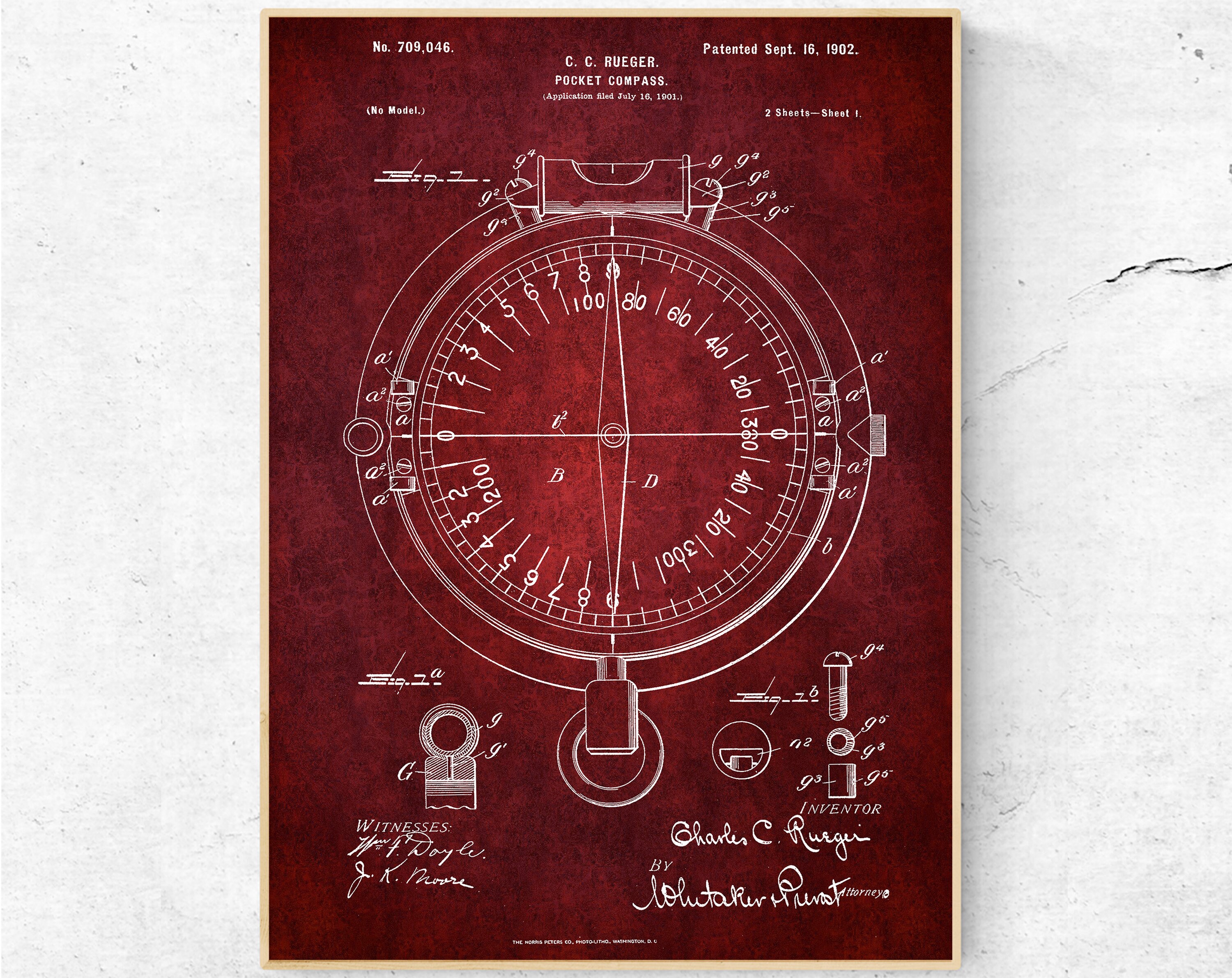 Pocket Compass 1902 Patent Print. Inventions Blueprint Poster ...