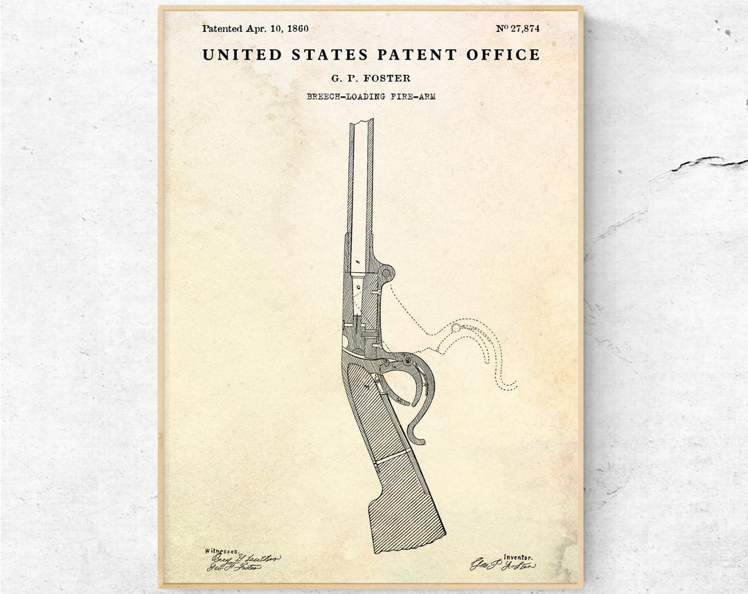 Breech Loading Rifle 1860 Patent Print. Antique Firearm Blueprint ...