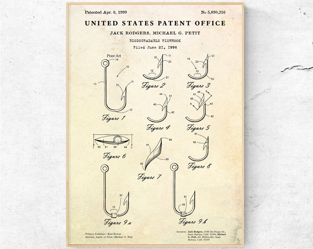 Fishing Wall Art: Biodegradable Fishhook Patent Print. Fishing Hook ...
