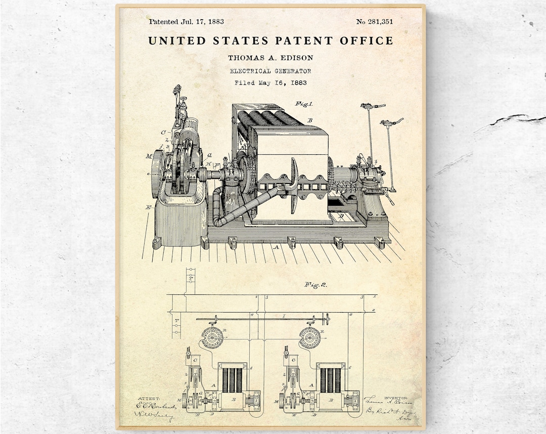 Edison Electrical Generator 1883 Patent Print. Blueprint Poster ...