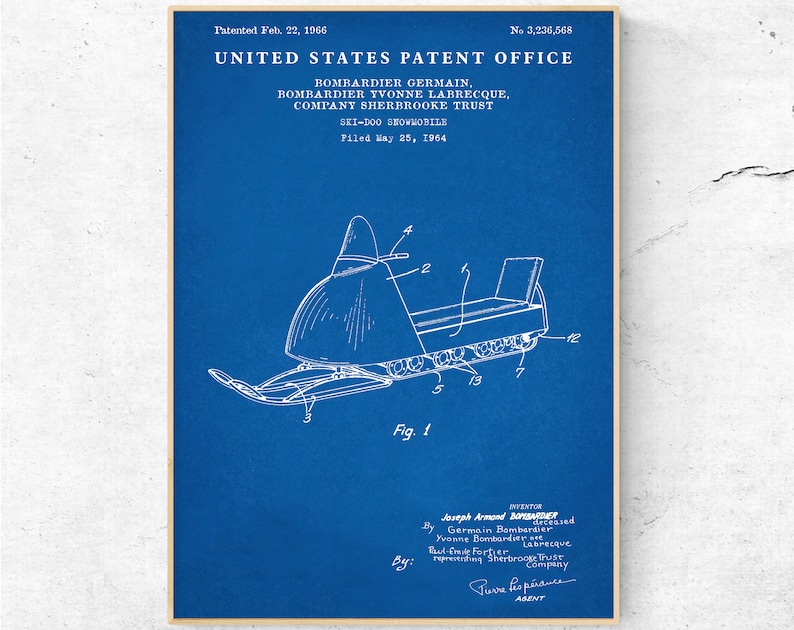 Ski-doo Snowmobile 1966 Patent Print. Blueprint Poster, Ice Fishing ...