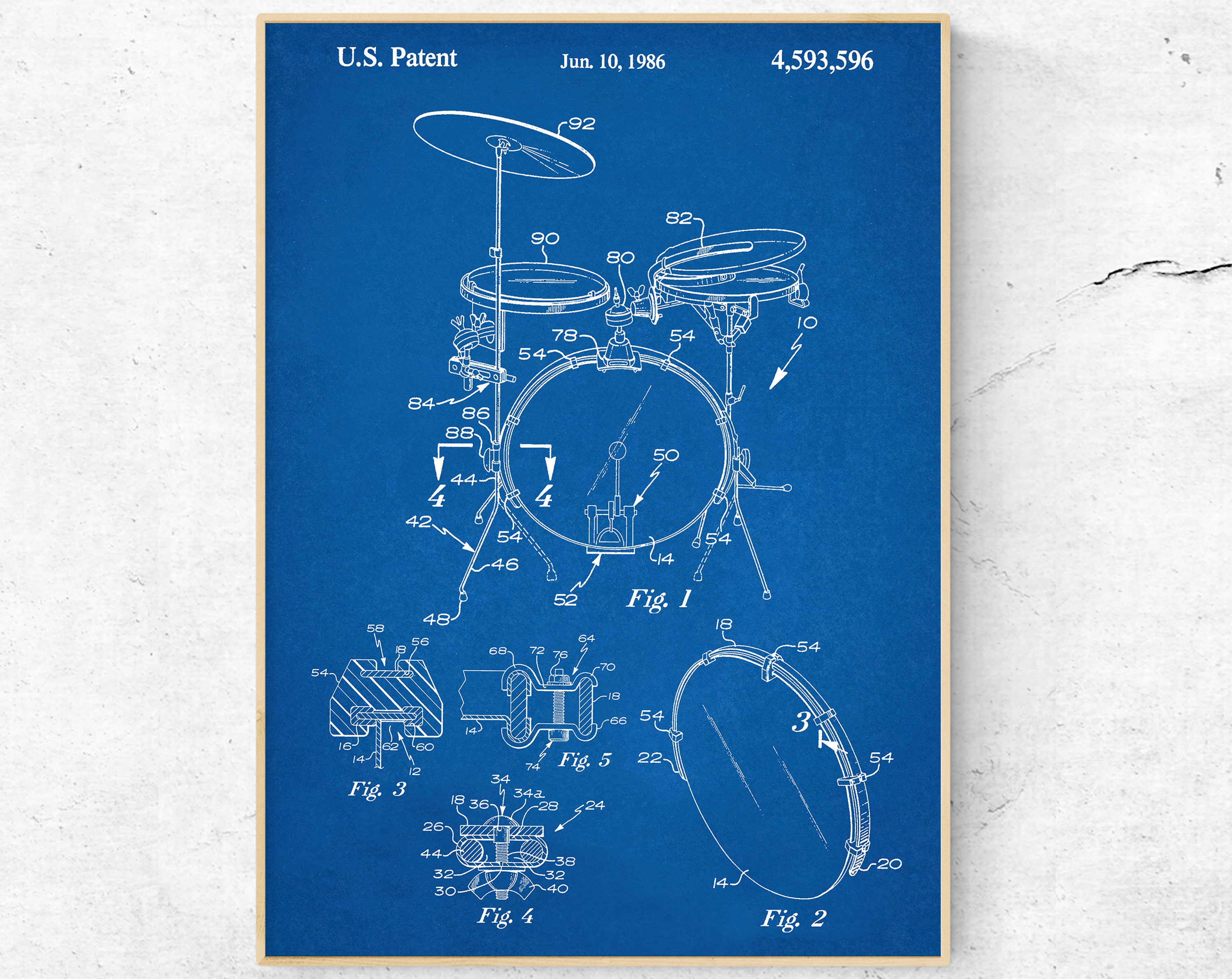 Drum Patent Print. Drum Kit Blueprint Poster. Music Room - Etsy