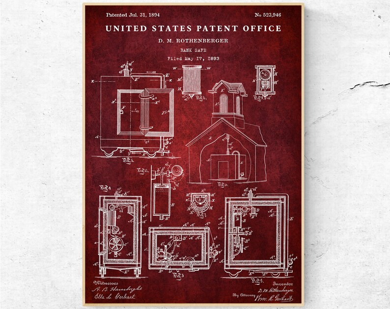 Bank Safe 1894 Patent Print. Banking Inventions Cash Safe Blueprint ...