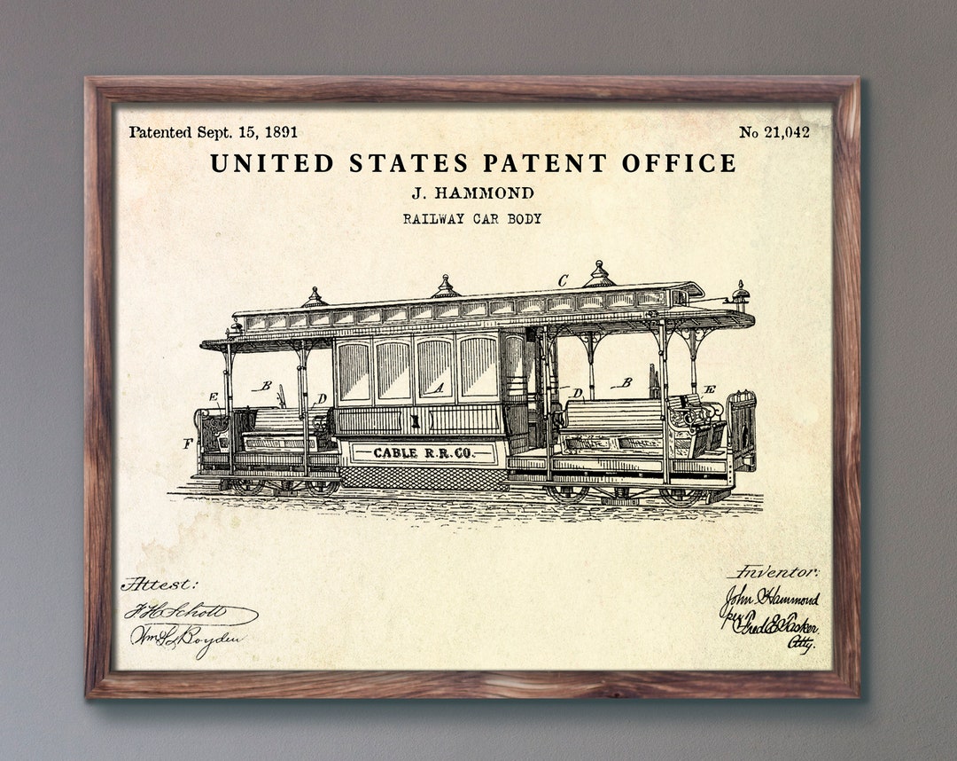Tram Carriage 1891 Patent Print, Railway Car 19th Century Steam Train ...