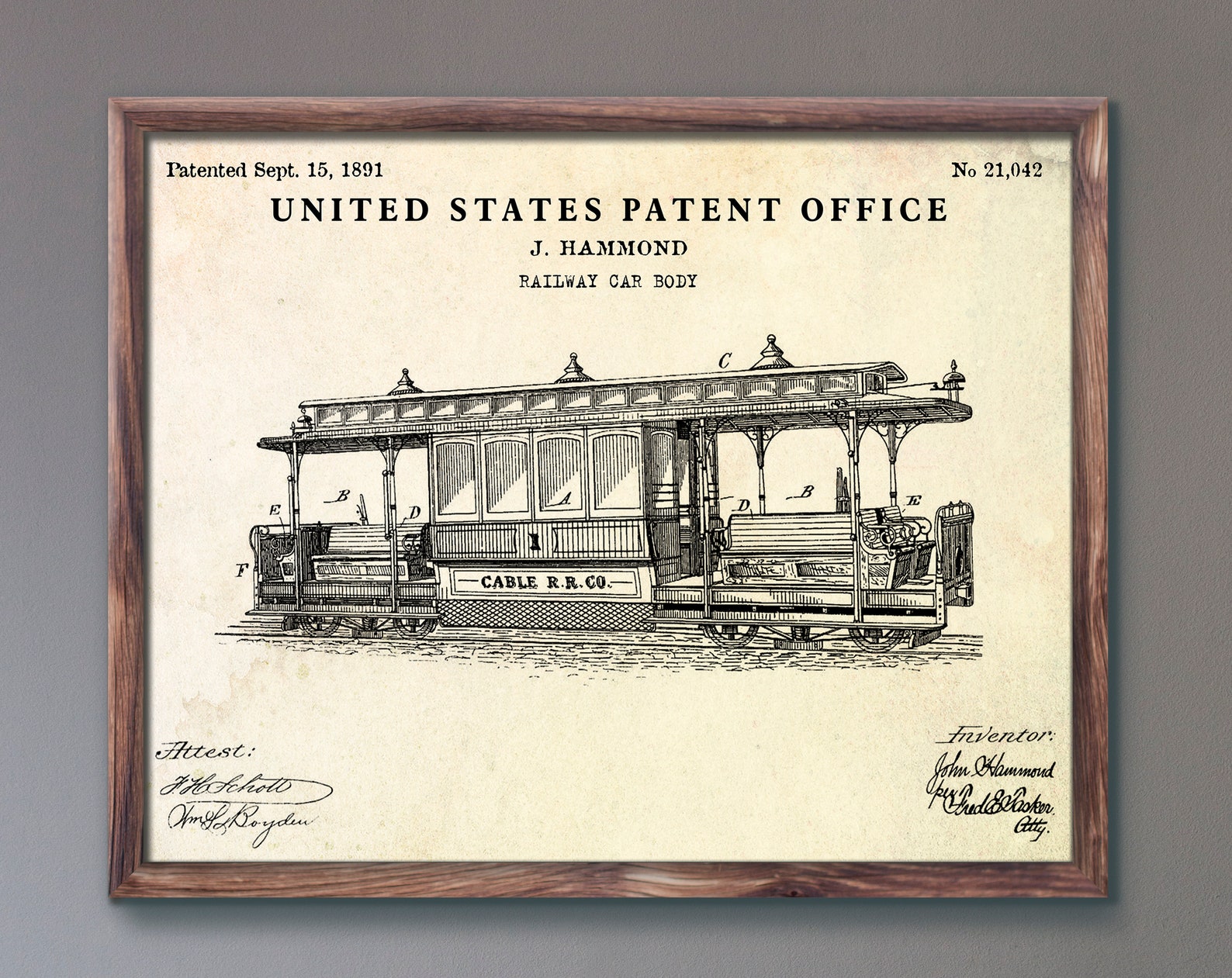 Tram Carriage 1891 Patent Print, Railway Car 19th Century Steam Train ...