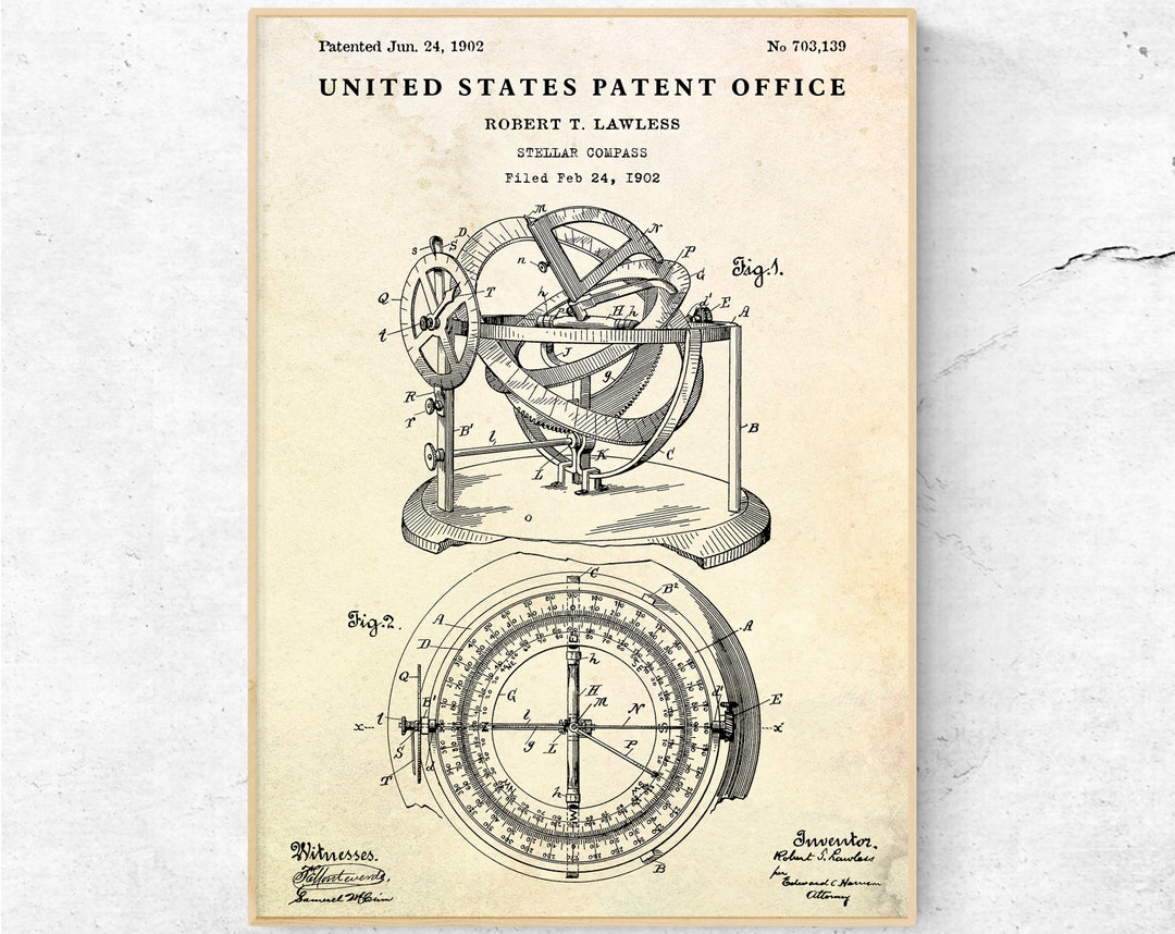 Nautical Vintage Decor: Stellar Compass 1902 Patent Poster. Sailing ...