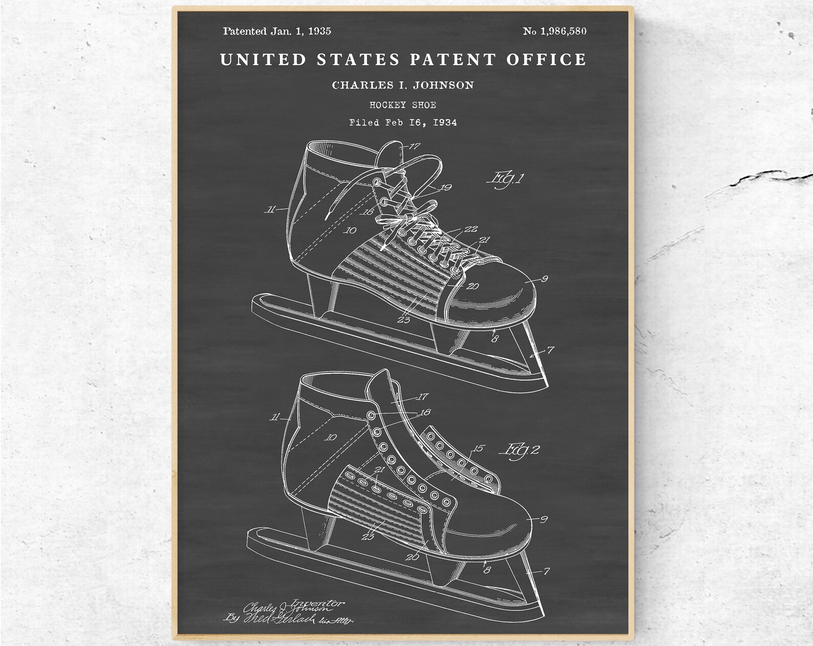 Ice Skate 1935 Patent Print. Ice Skating Inventions Blueprint Poster ...