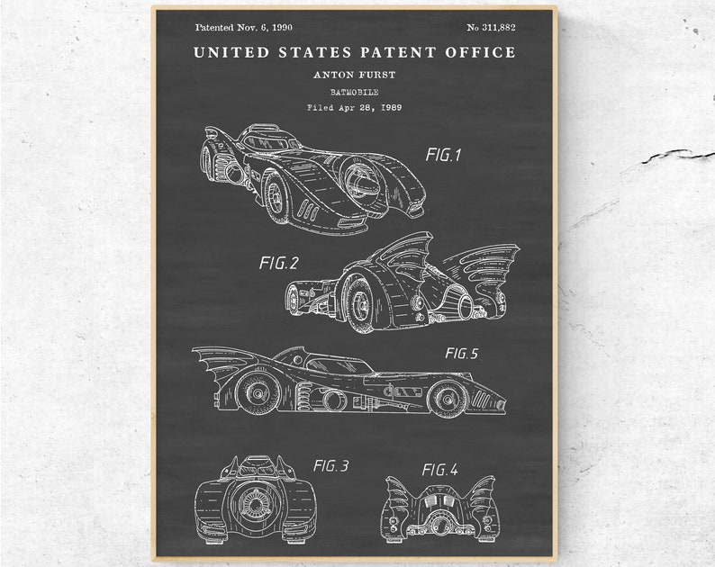 Batmobile Design 1990 Patent Print. Car Enthusiast Gift, Inventions ...