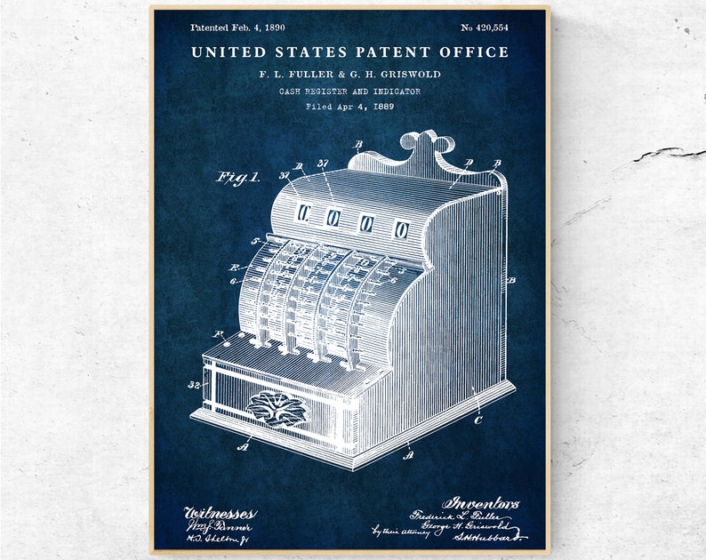 Antique Cash Register 1890 Patent Print. Retail Vintage Blueprint ...