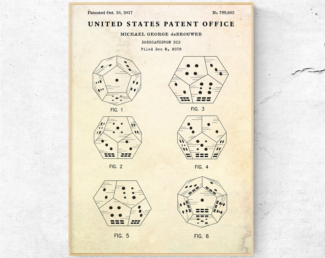Dungeons and Dragons Dice Patent Art Print, Dodecahedron Die Poster ...