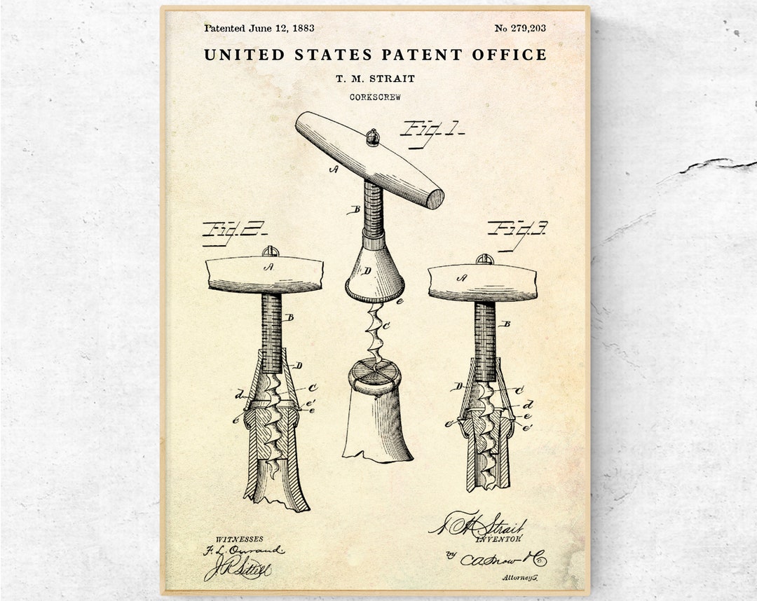 Corkscrew 1883 Patent Drawing Print. Inventions Blueprint Poster ...
