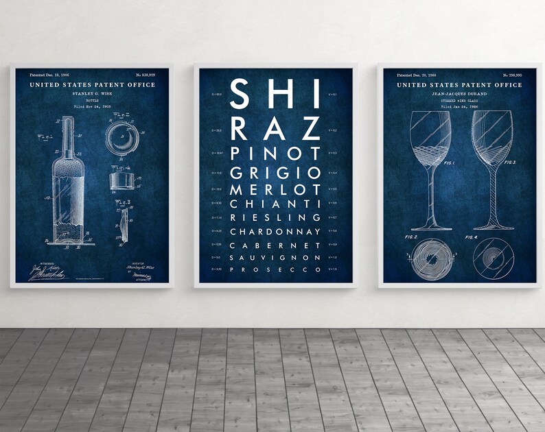 Wine Wall Art Eye Chart Wine Types Sign Wine Patent Prints. - Etsy