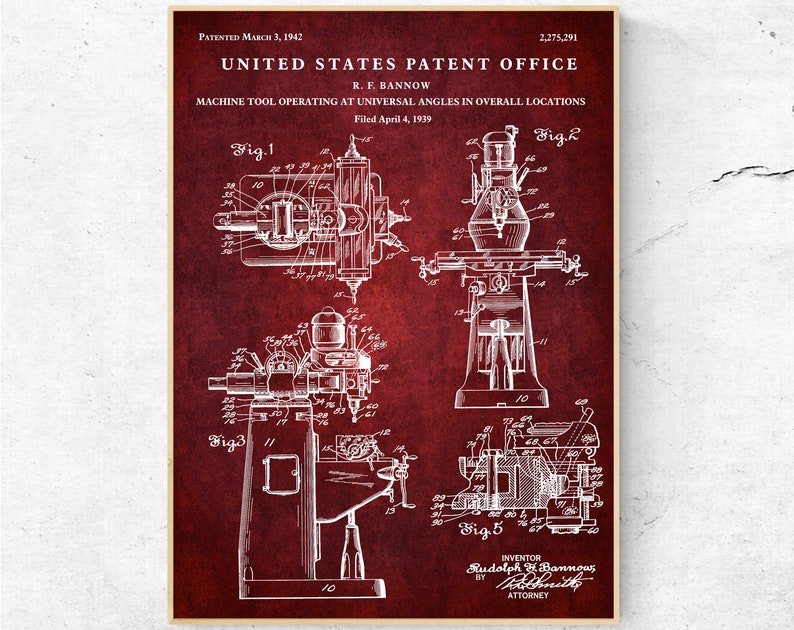 Bridgeport Milling Machine 1942 Patent Print. Vintage Tools Inventions ...