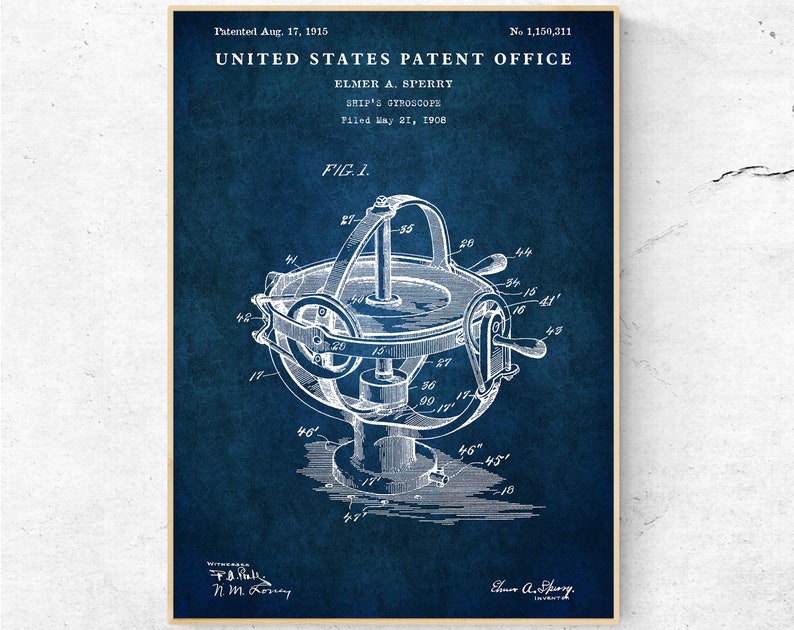 Sperry Gyroscope 1915 Patent Print. Sailing Navigation Inventions ...