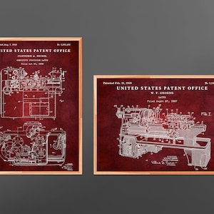 Lathe Patent Wall Art. Inventions Blueprint Poster, Metalworking Gift ...
