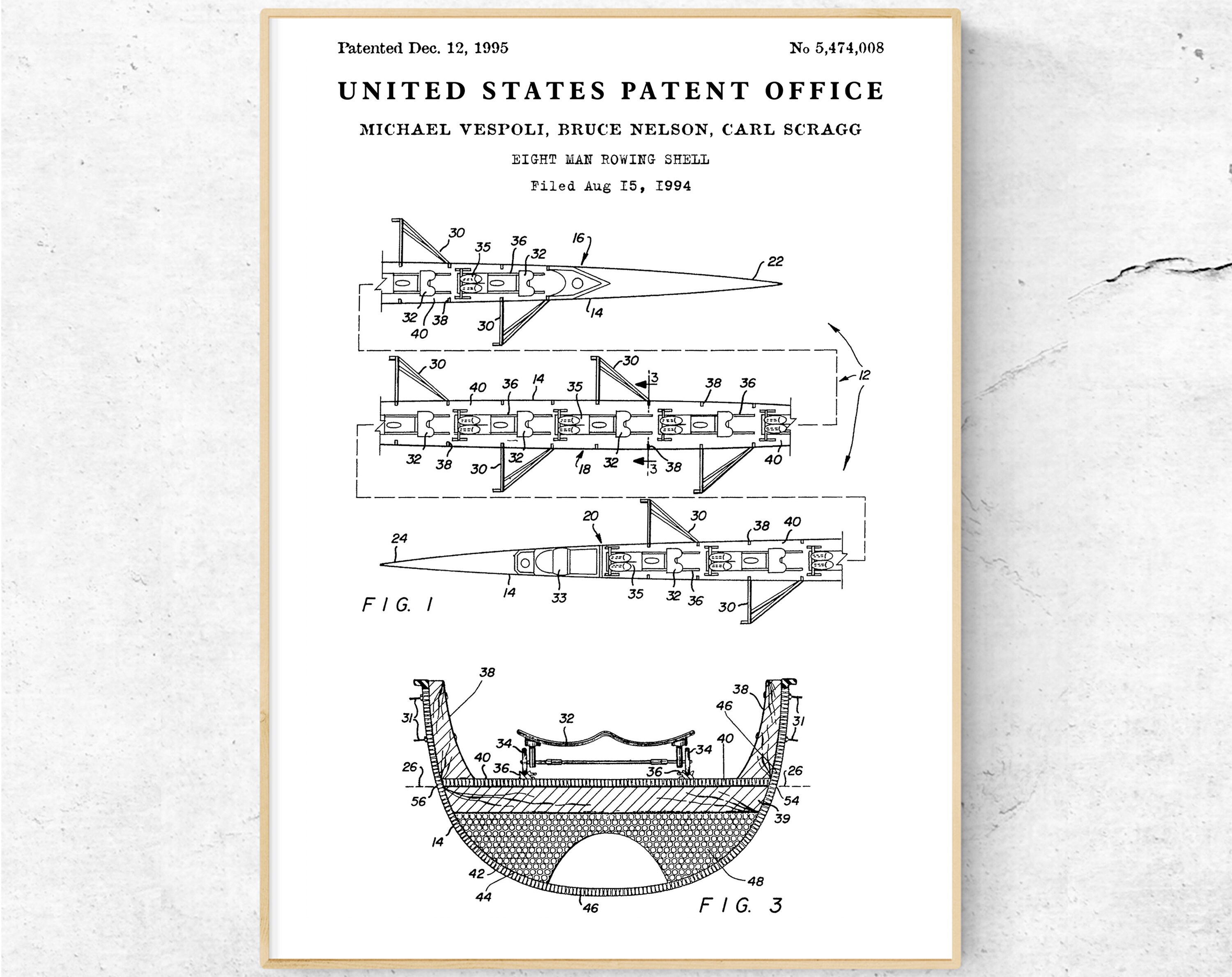 Rowing Shell 8 Man Patent Print. Row Boat Inventions Blueprint Poster ...