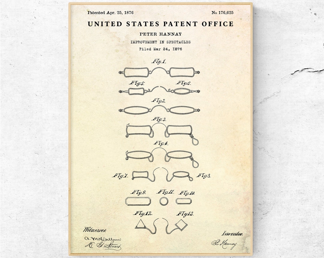 Spectacles 1876 Patent Print. Optometry Wall Art. Optometrist, Optician ...