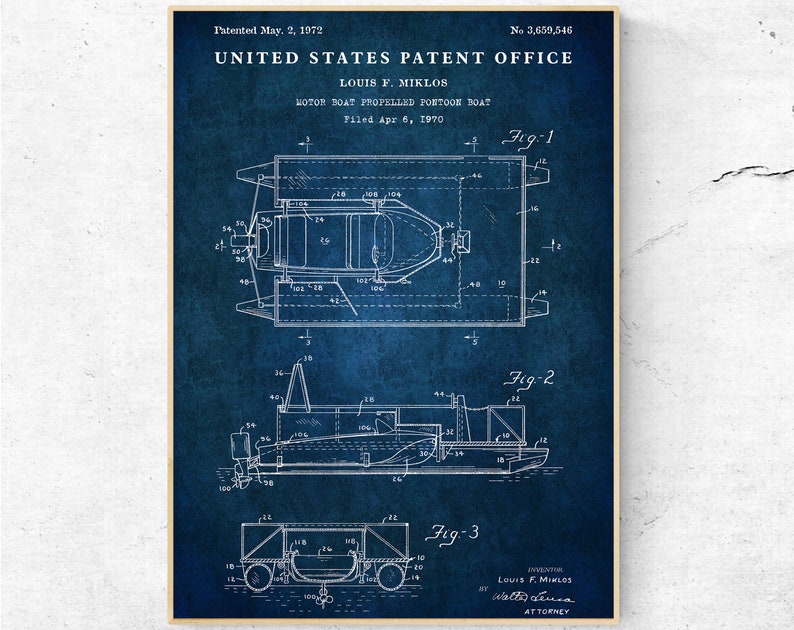 Pontoon Boat 1972 Patent Print. Inventions Blueprint Poster. - Etsy