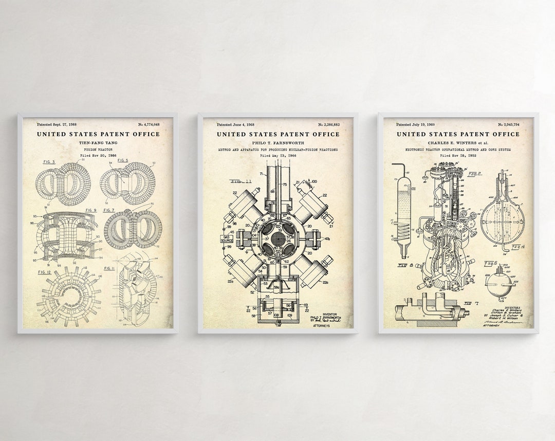 Nuclear & Fusion Reactor Patent Prints. Atomic Energy Inventions ...
